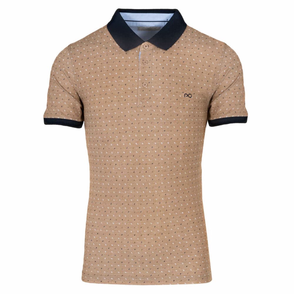 Prince Oliver Premium Polo Μπεζ με Μικροσχέδιο 100% Cotton (Modern Fit ...
