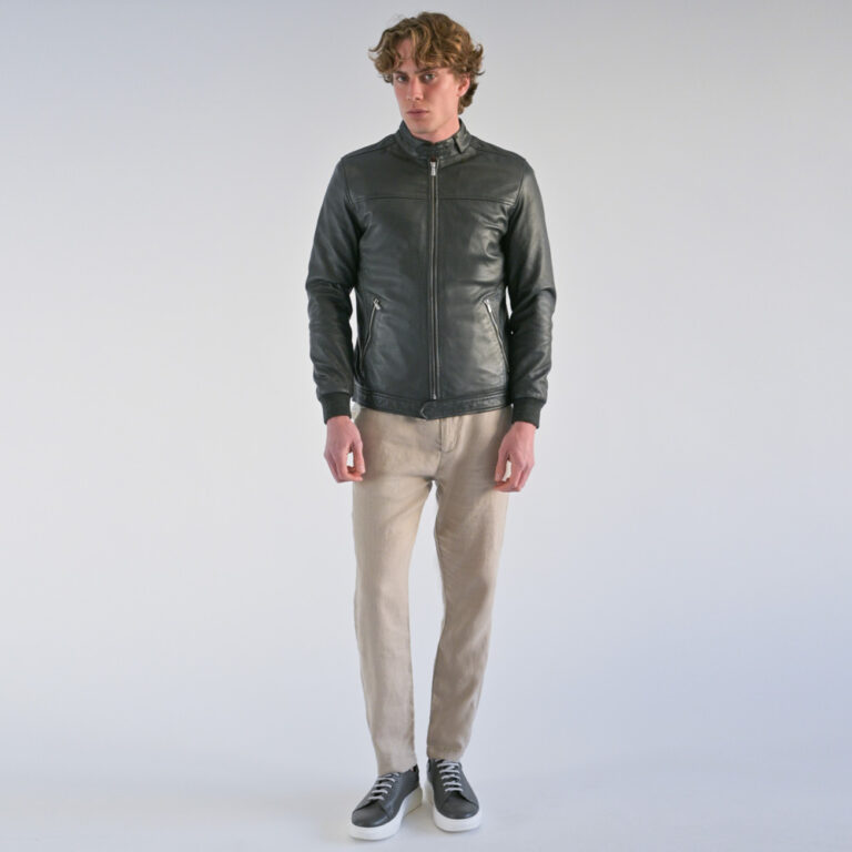 Biker Jacket Black in Goat Suede Leather Modern Fit - Prince Oliver