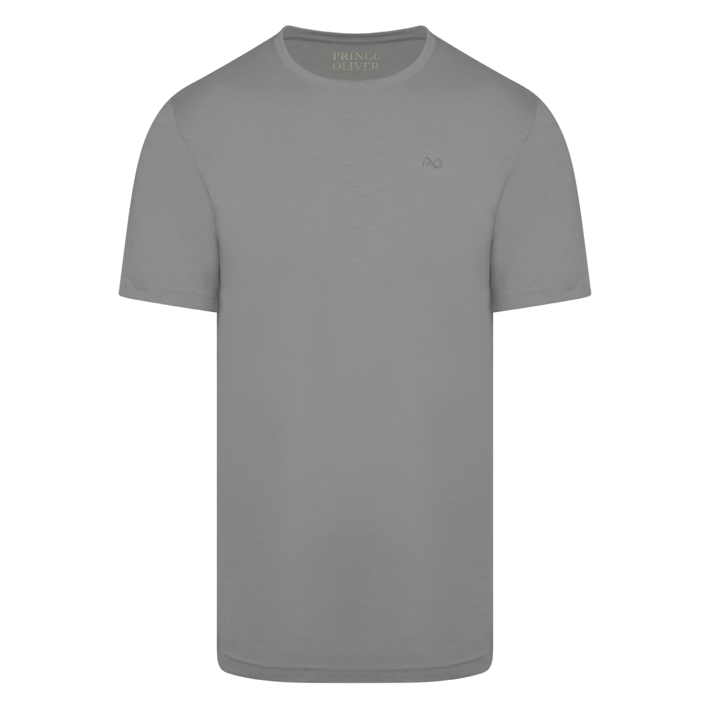 T-Shirt Γκρι in Cotton με Embroidered Logo Regular Fit - Prince Oliver